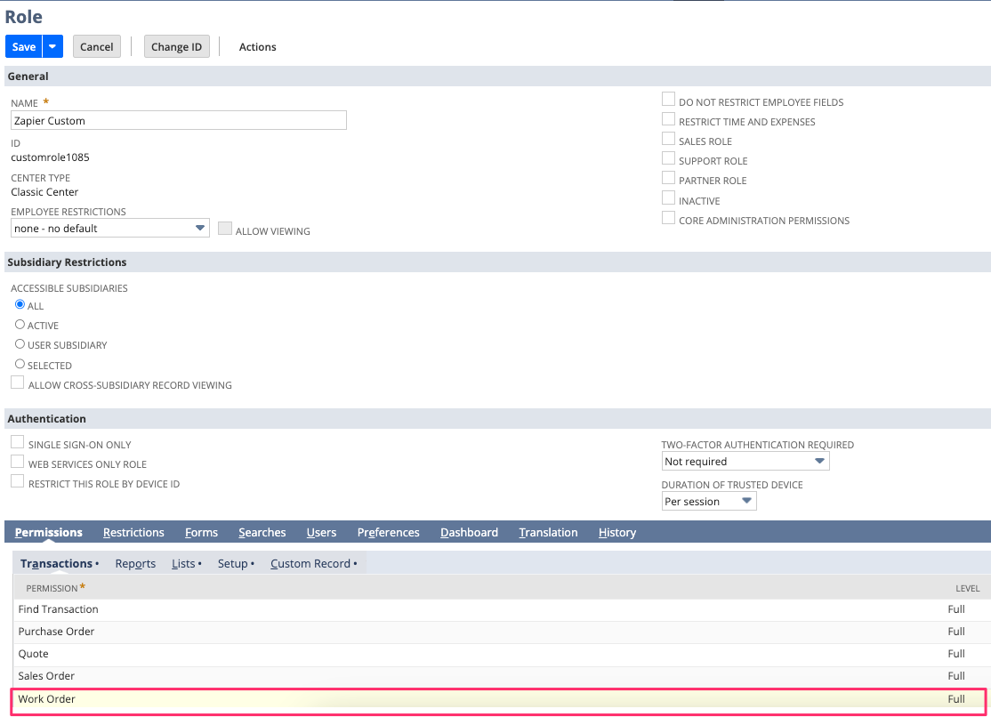 Setup Work Order Instant Trigger